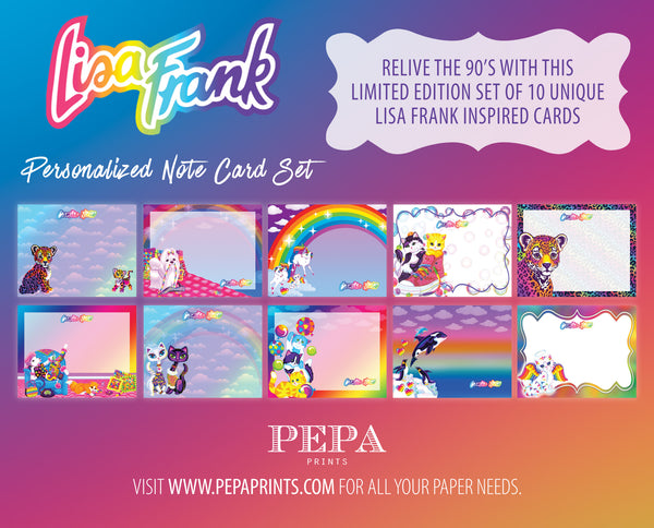 Lisa Frank Inspired Personalized Note Card Set - 10 Designs – Pepa Prints